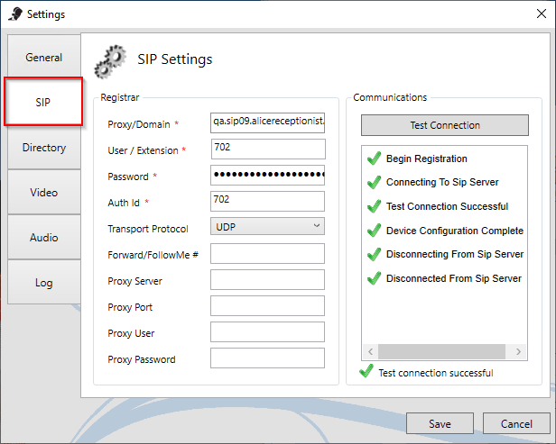 ARC Configuration SIP Settings Tab