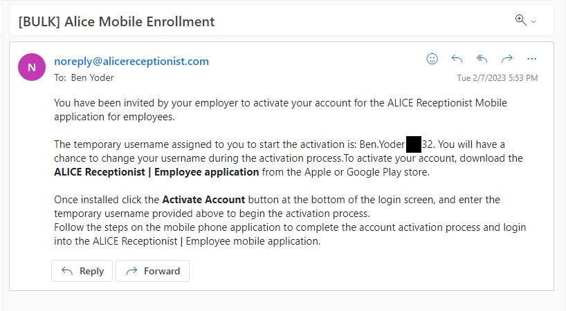 Activating the ALICE Mobile App for Employees